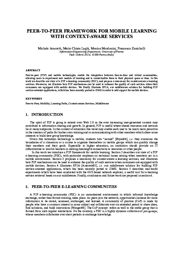 (PDF) Peer-to-Peer Framework for Mobile Learning with Context-aware ...