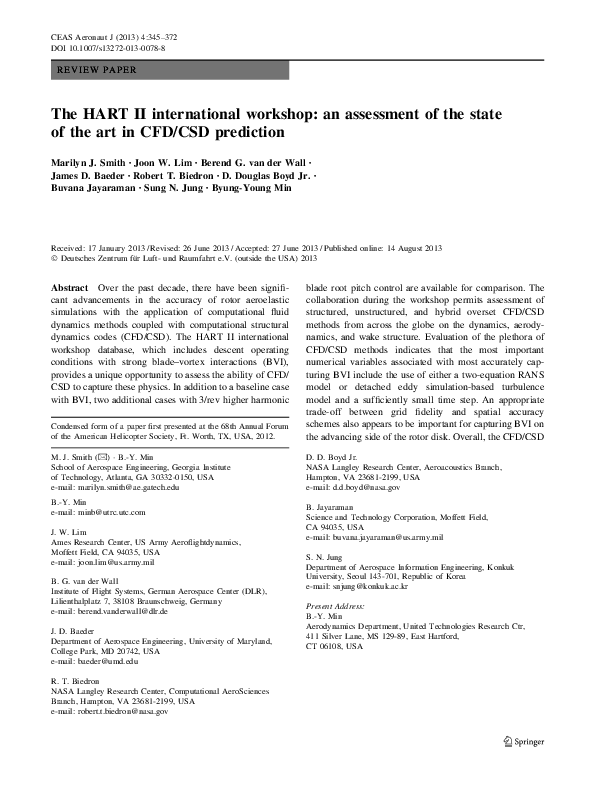 (PDF) The HART II international workshop: an assessment of the state of the art in CFD/CSD ...