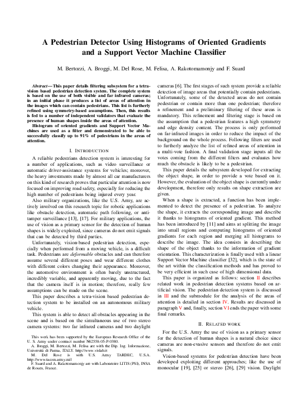 Pdf A Pedestrian Detector Using Histograms Of Oriented Gradients And A Support Vector Machine