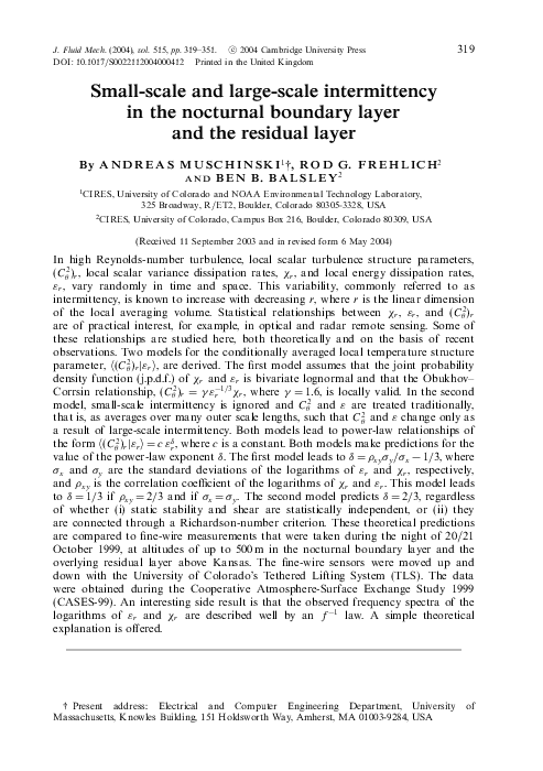 Pdf Small Scale And Large Scale Intermittency In The Nocturnal Boundary Layer And The Residual