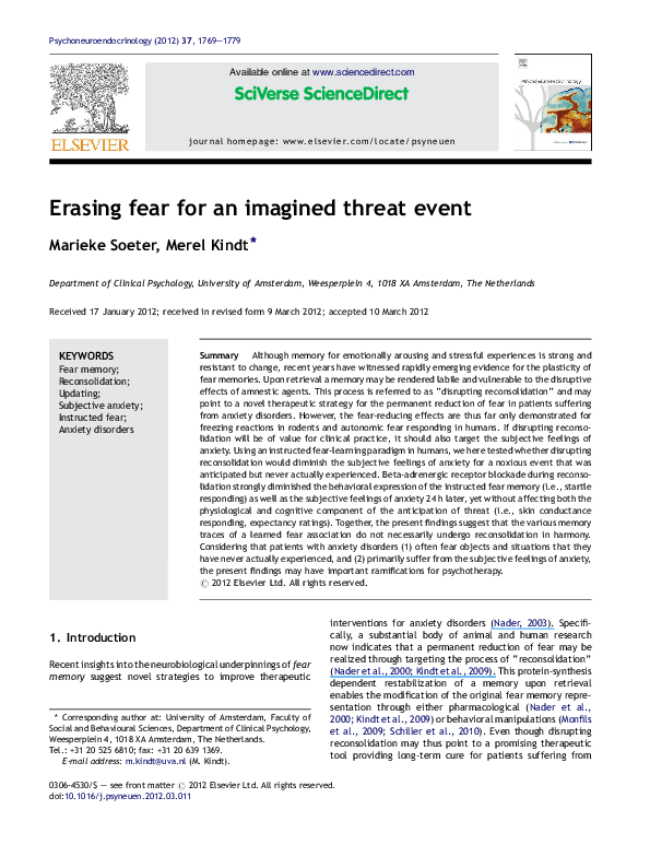 (PDF) Erasing fear for an imagined threat event