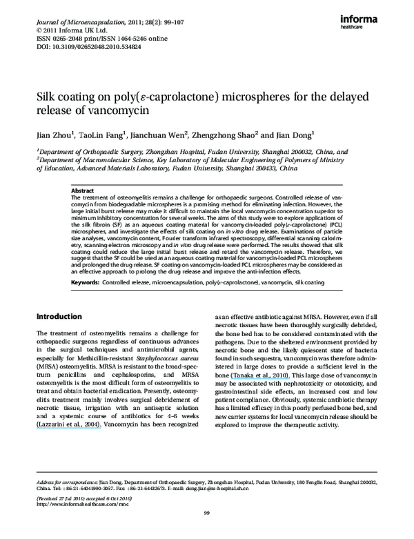 (PDF) Silk coating on poly( ε -caprolactone) microspheres for the ...