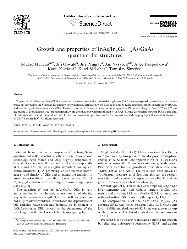 (PDF) Growth and properties of InAs/InxGa1−xAs/GaAs quantum dot structures