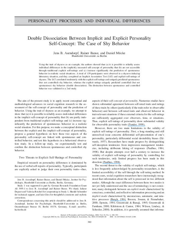 (PDF) Double dissociation between implicit and explicit personality ...