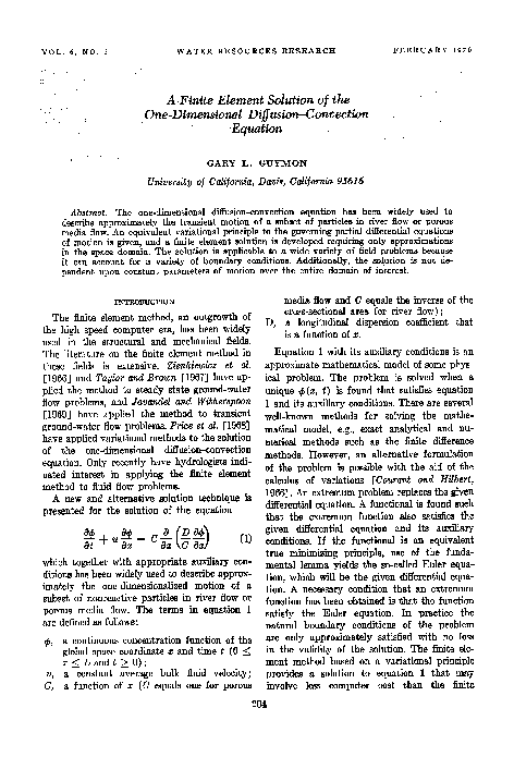 Pdf A Finite Element Solution Of The One Dimensional Diffusion Convection Equation