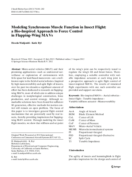 (PDF) Modeling Synchronous Muscle Function in Insect Flight: a Bio ...