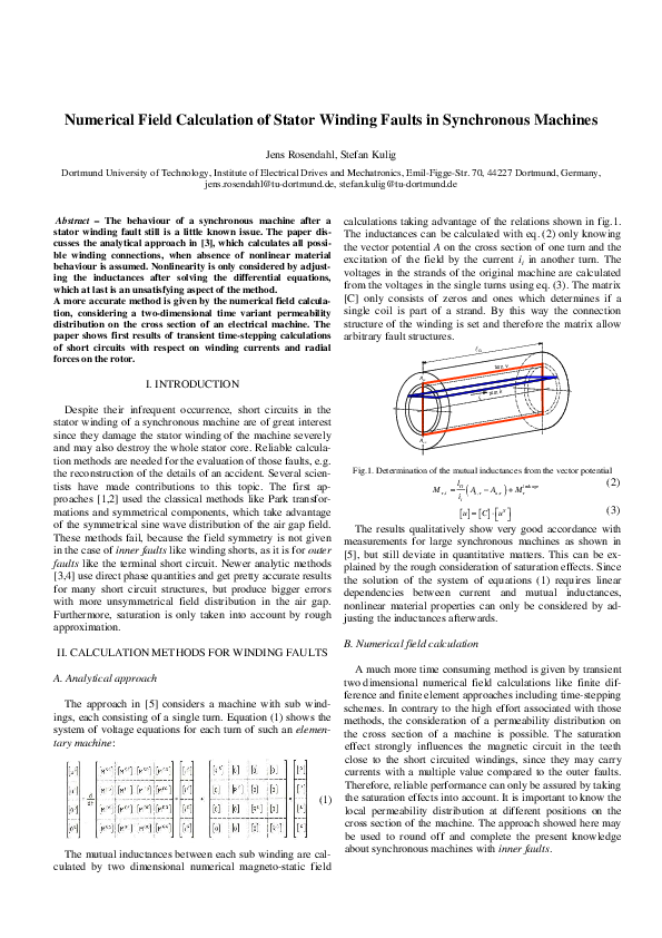 (PDF) Numerical field calculation of stator winding faults in synchronous machines