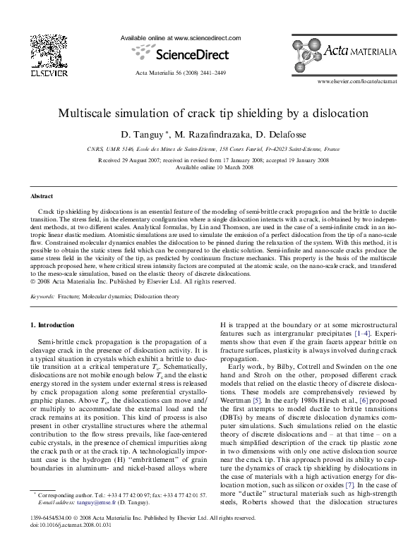 (PDF) Multiscale simulation of crack tip shielding by a dislocation