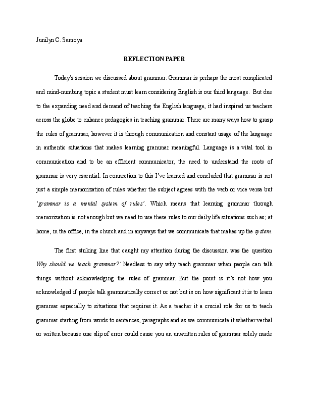 Reflection on Teaching Grammar