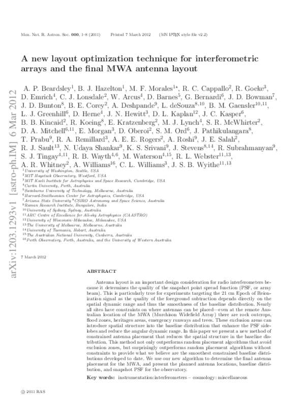 Pdf A New Layout Optimization Technique For Interferometric Arrays Applied To The Murchison