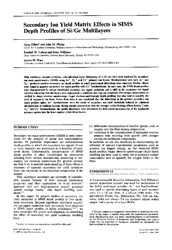 (PDF) Secondary ion yield matrix effects in SIMS depth profiles of Si ...