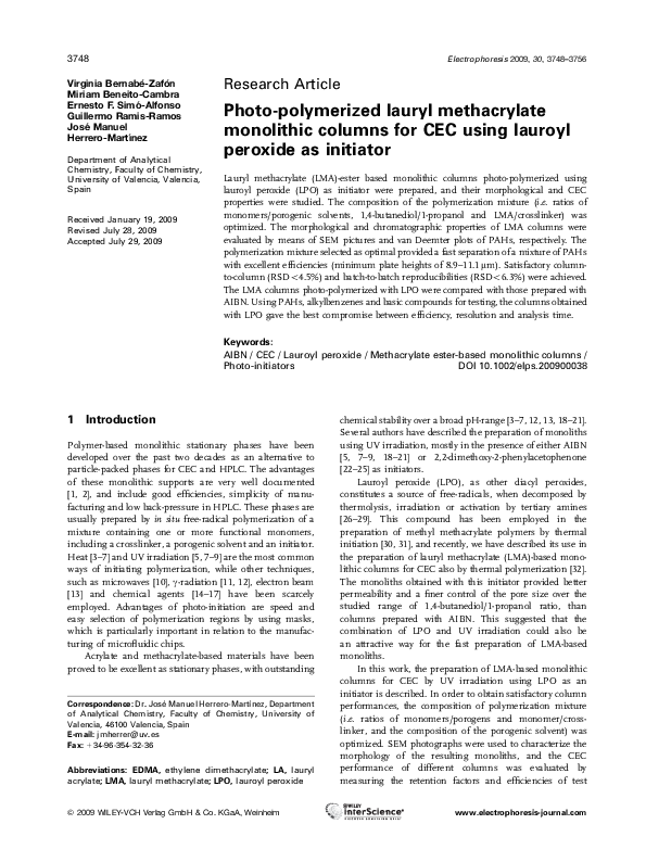 (PDF) Photo-polymerized lauryl methacrylate monolithic columns for CEC ...