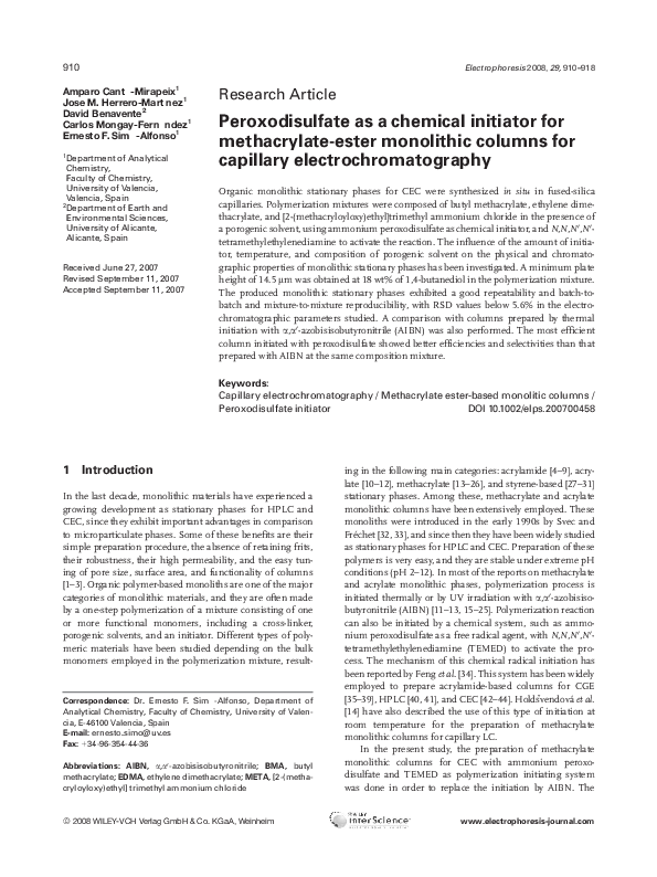 (PDF) Peroxodisulfate as a chemical initiator for methacrylate-ester ...