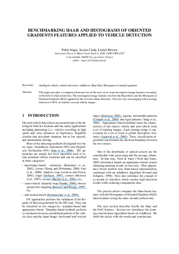 (PDF) Benchmarking haar and histograms of oriented gradients features ...