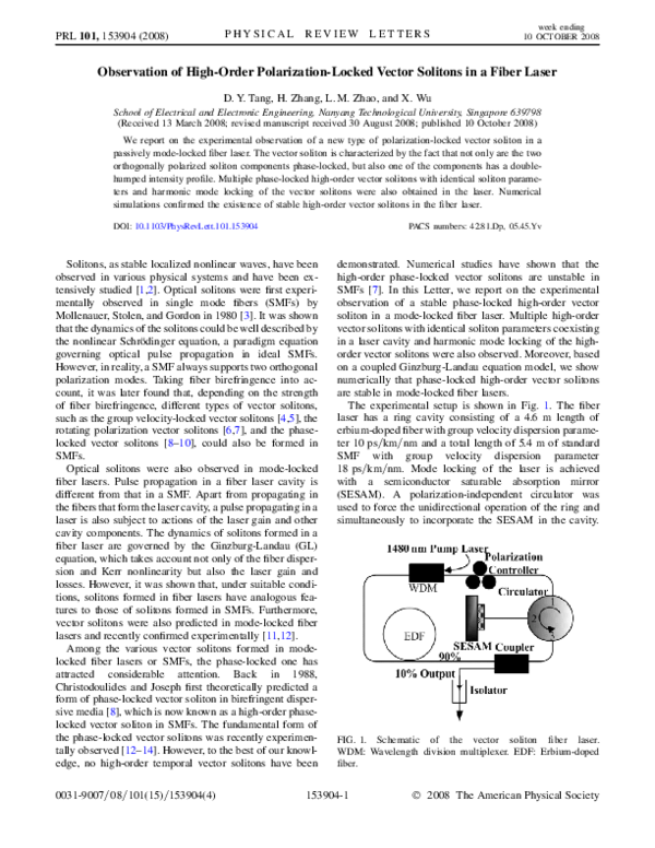 Pdf Observation Of High Order Polarization Locked Vector Solitons In A Fiber Lase