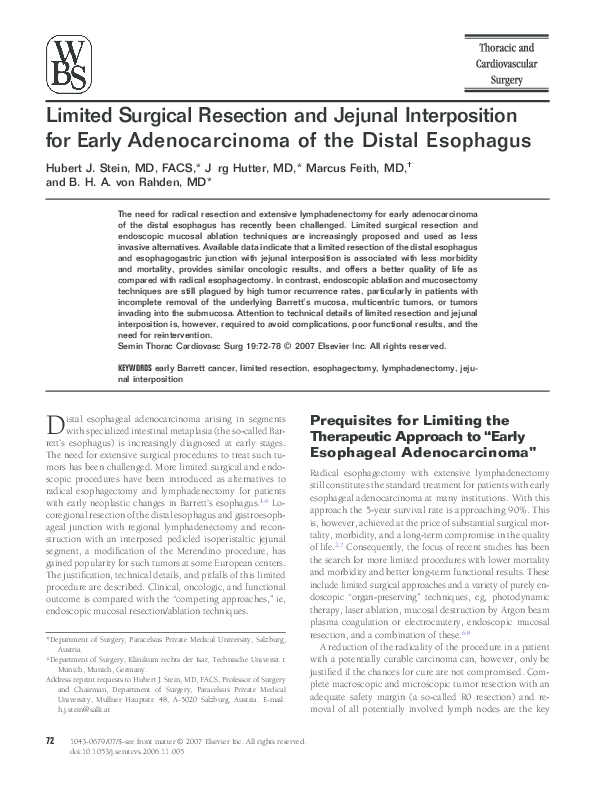 (PDF) Limited surgical resection and jejunal interposition for early ...