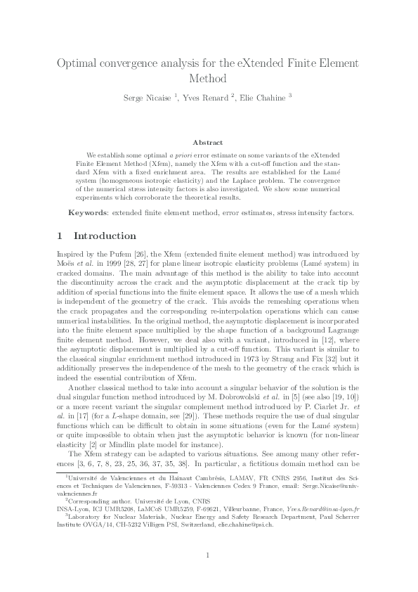 Pdf Optimal Convergence Analysis For The Extended Finite Element Method