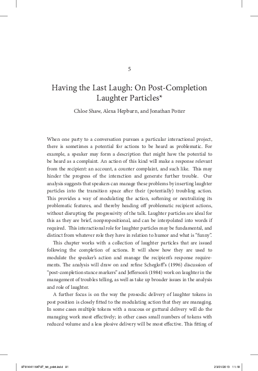 (PDF) Having the last laugh: On post-completion laughter particles