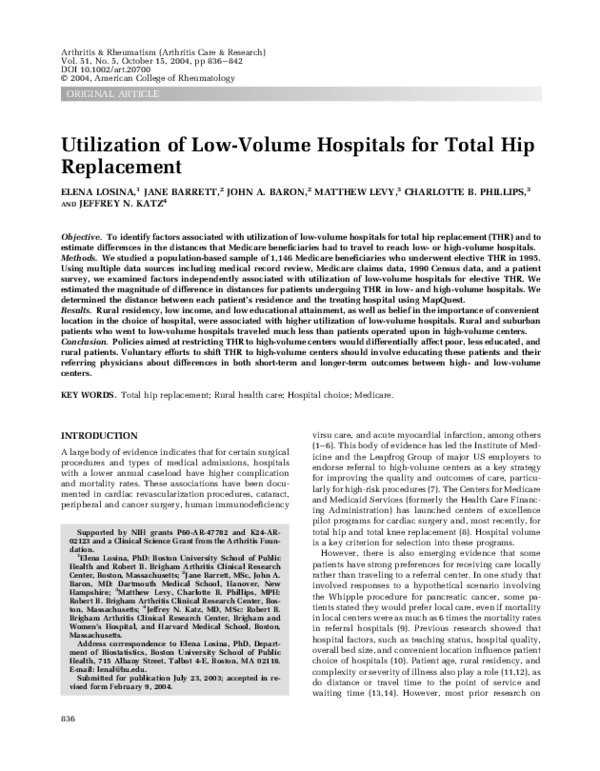 (PDF) Utilization of low-volume hospitals for total hip replacement ...