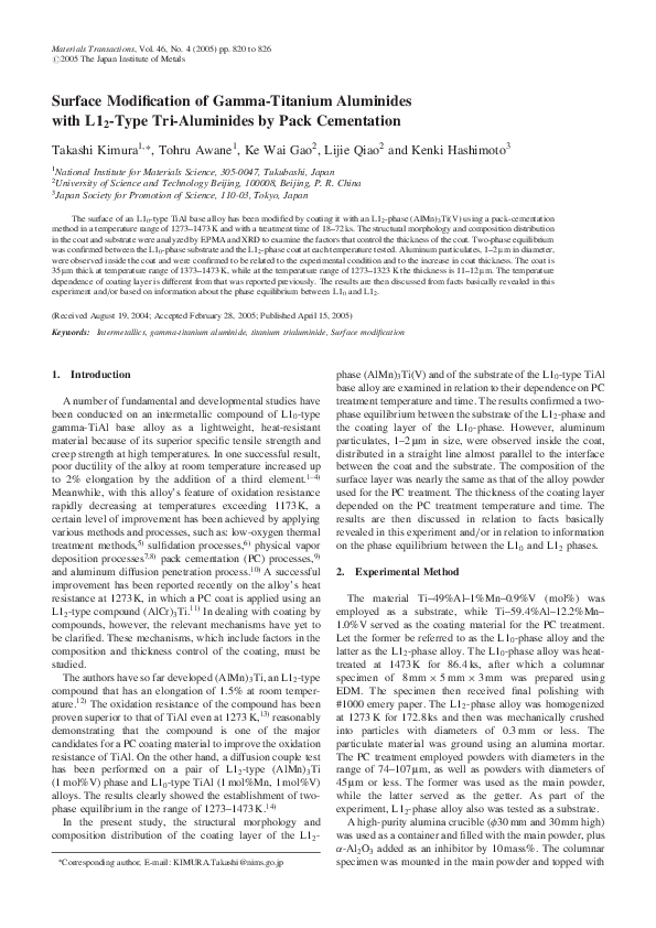 (PDF) Surface modification of gamma-titanium aluminides with L1(2)-type ...