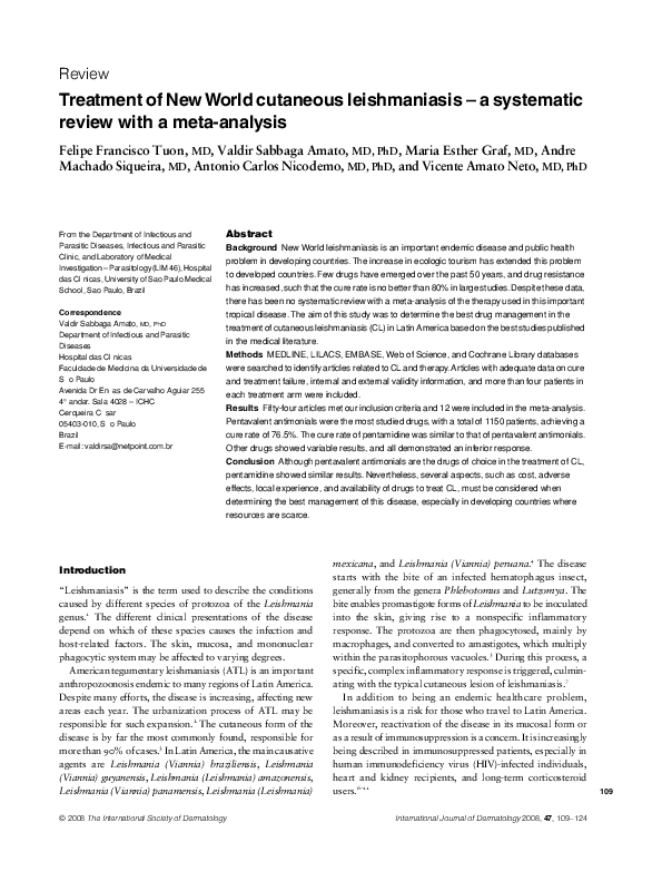 (PDF) Treatment of New World cutaneous leishmaniasis - a systematic ...