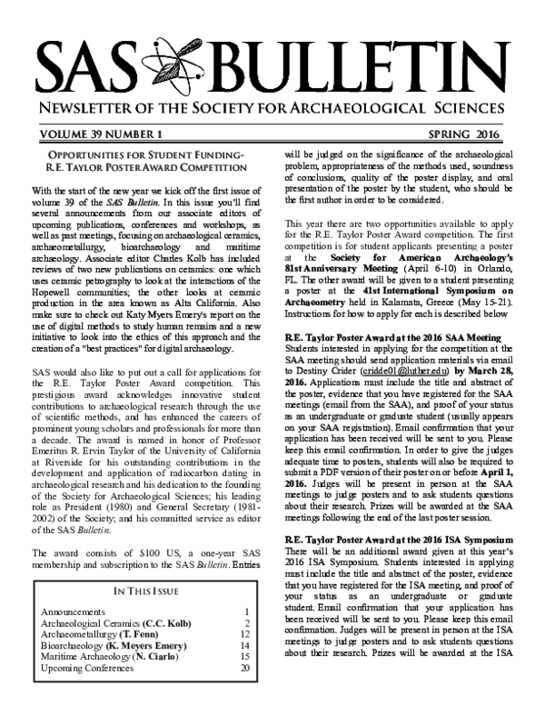 Maritime Archaeology (special section) - SAS Bulletin 39.1