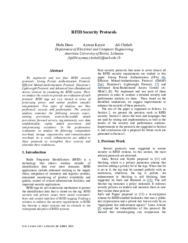 (PDF) RFID security protocols