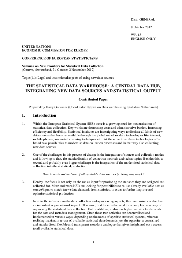 (PDF) THE STATISTICAL DATA WAREHOUSE: A CENTRAL DATA HUB, INTEGRATING ...