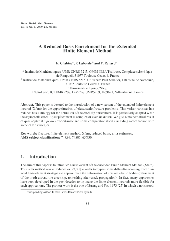(PDF) A Reduced Basis Enrichment for the eXtended Finite Element Method