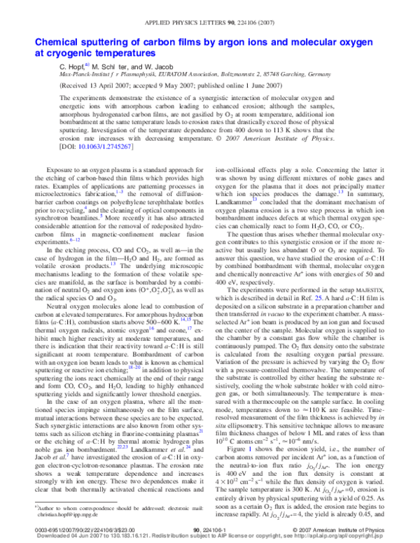 (PDF) Chemical sputtering of carbon films by argon ions and molecular ...