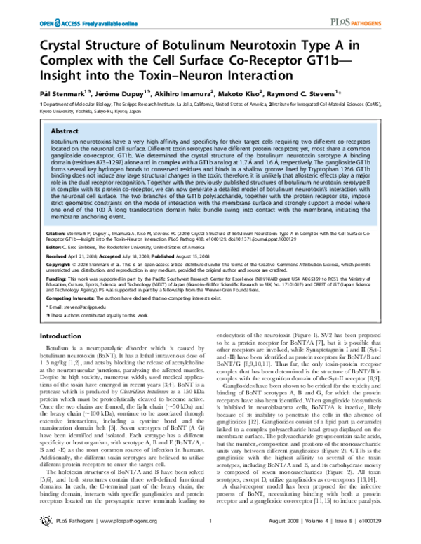 (PDF) Crystal Structure of Botulinum Neurotoxin Type A in Complex with ...