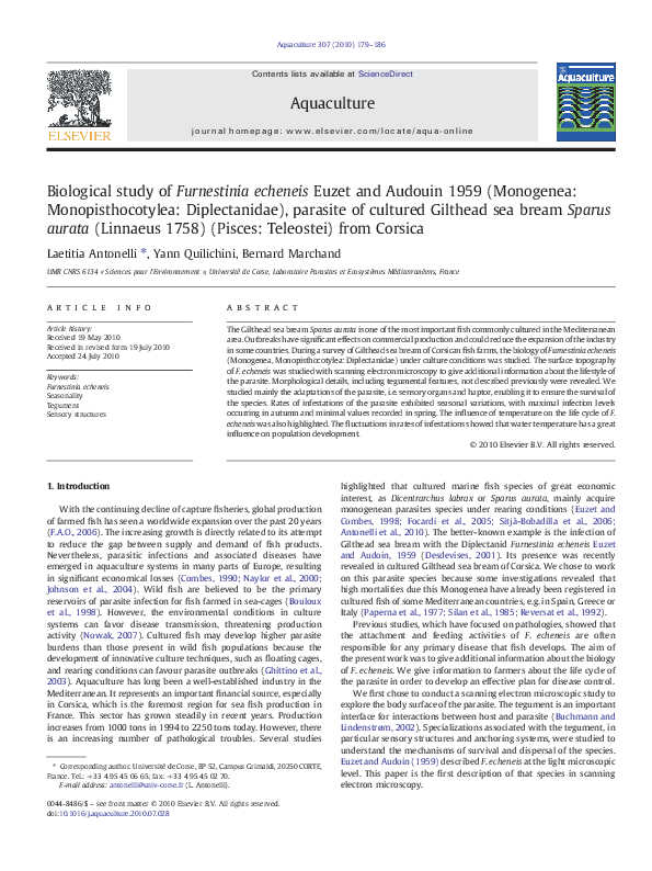 (PDF) Biological study of Furnestinia echeneis Euzet and Audouin 1959 ...