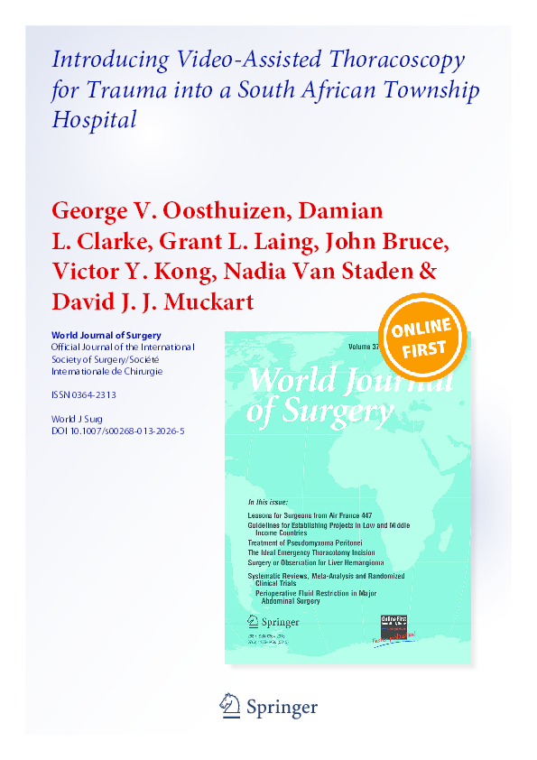 (PDF) Introducing Video-Assisted Thoracoscopy for Trauma into a South ...