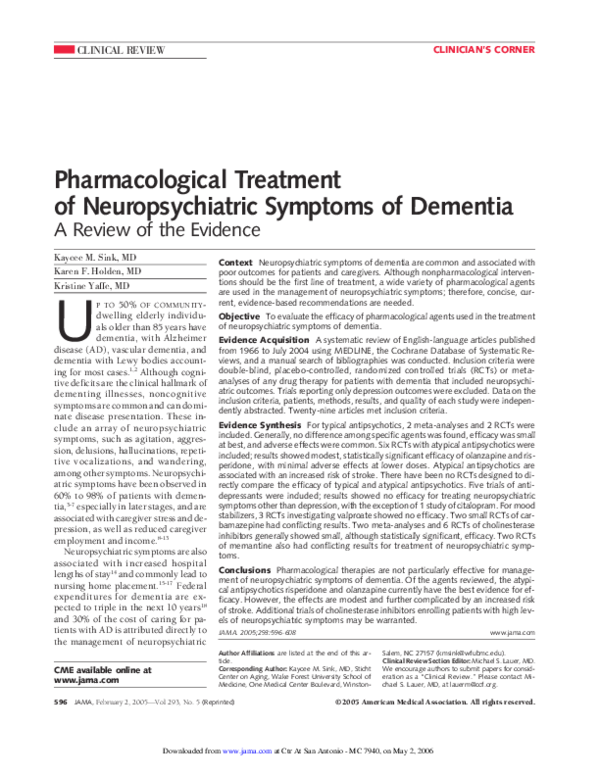 (PDF) Pharmacological Treatment of Neuropsychiatric Symptoms of ...