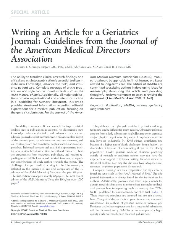 (PDF) Writing an Article for a Geriatrics Journal: Guidelines from the ...