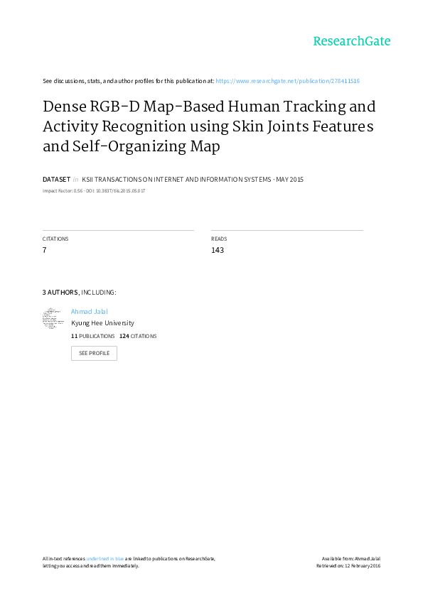 Pdf Dense Rgb D Map Based Human Tracking And Activity Recognition Using Skin Joints Features