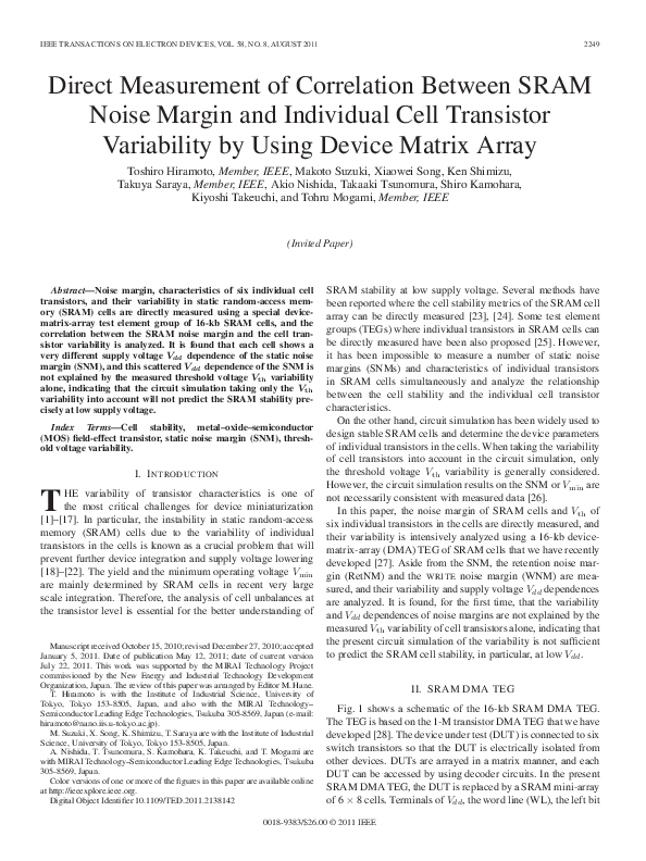Pdf Direct Measurement Of Correlation Between Sram Noise Margin And Individual Cell Transistor