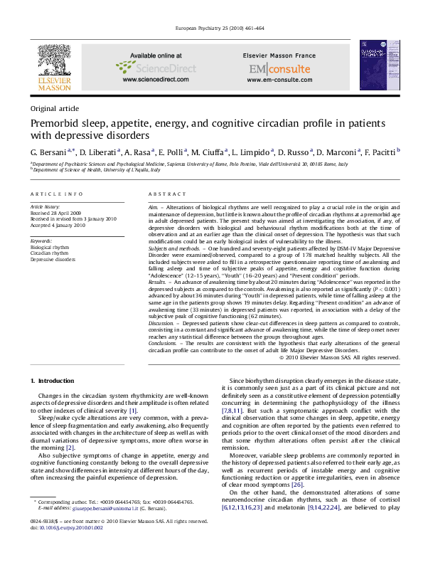 (PDF) Premorbid sleep, appetite, energy, and cognitive circadian ...