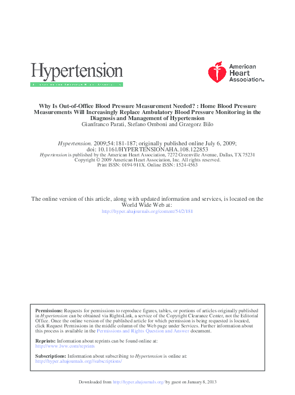 (PDF) Why Is Out-of-Office Blood Pressure Measurement Needed?: Home ...