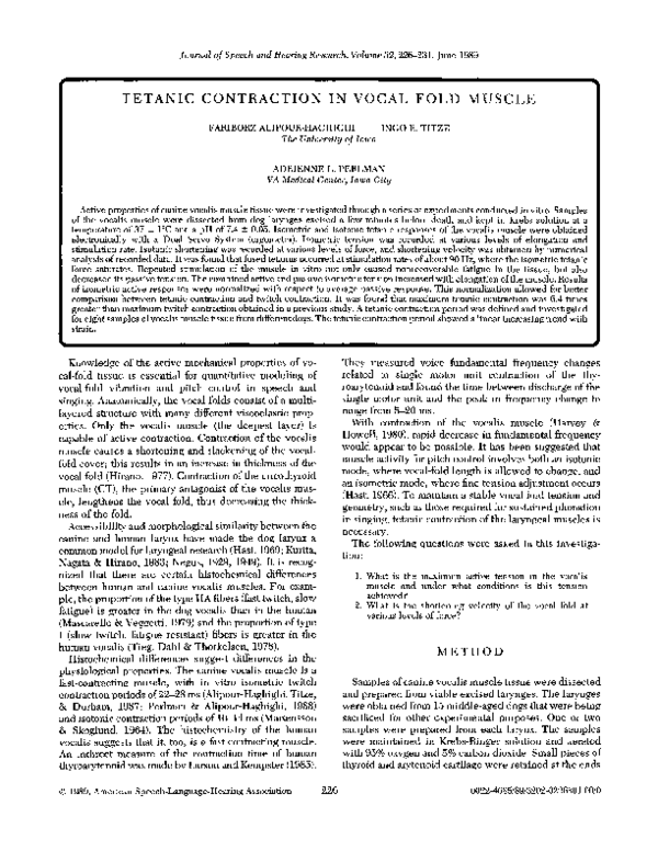 (PDF) Tetanic contraction in vocal fold muscle