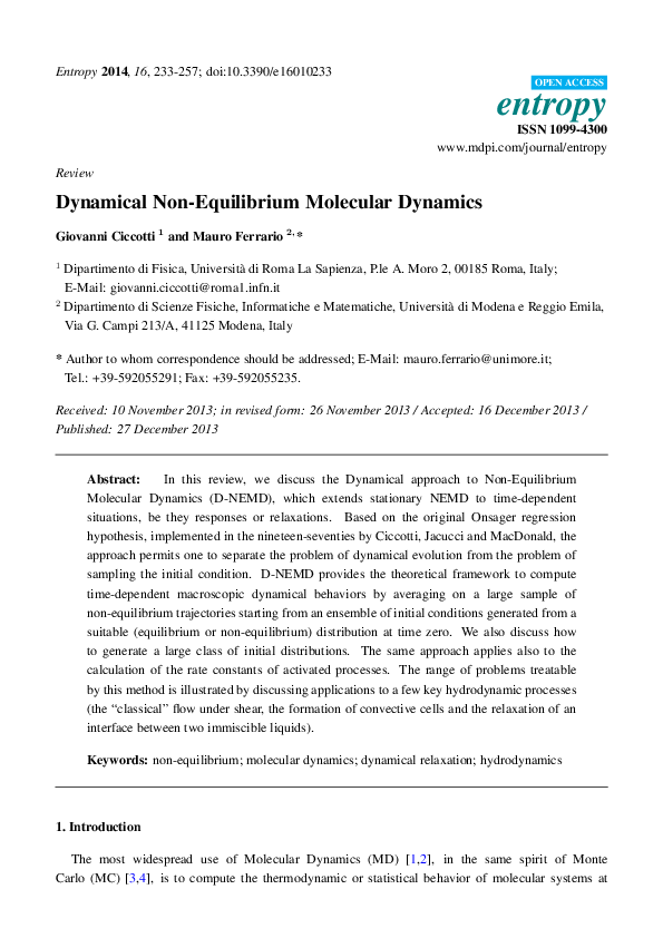 (PDF) Dynamical Non-Equilibrium Molecular Dynamics