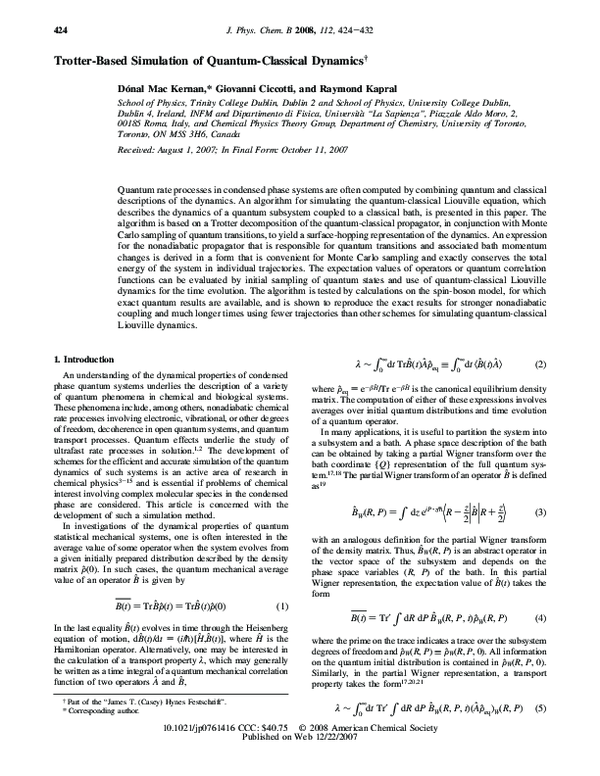 (PDF) Trotter-based simulation of quantum-classical dynamics | Giovanni ...
