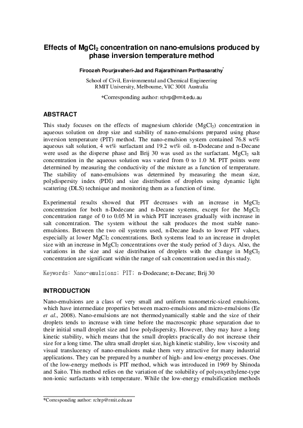 (PDF) Effects of MgCl2 concentration on nano-emulsions produced by ...