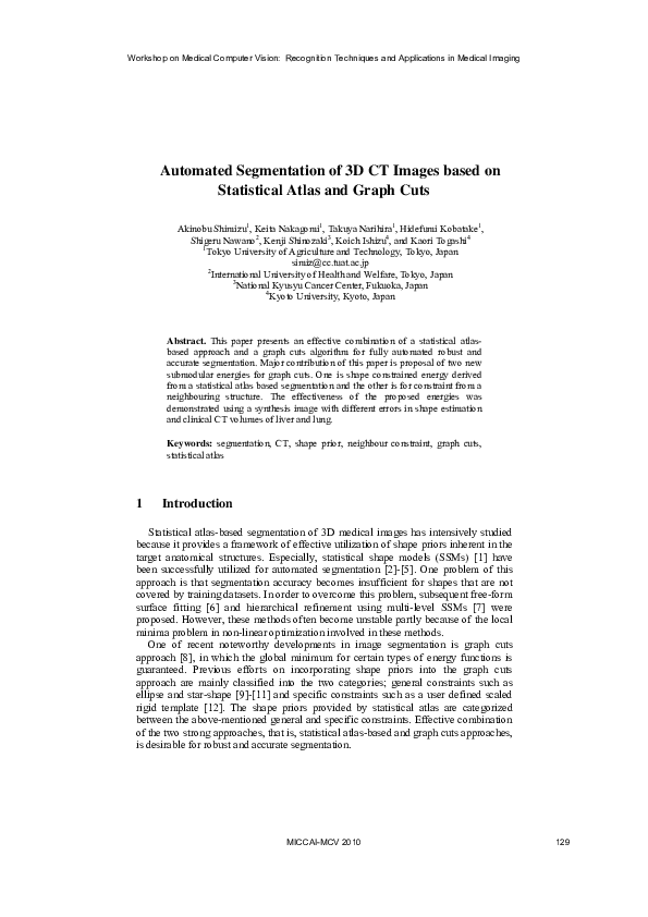 Pdf Automated Segmentation Of 3d Ct Images Based On Statistical Atlas And Graph Cuts