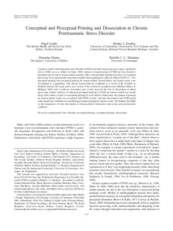 (PDF) Conceptual and perceptual priming and dissociation in chronic posttraumatic stress disorder