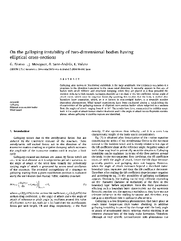 (PDF) On the galloping instability of two-dimensional bodies having ...