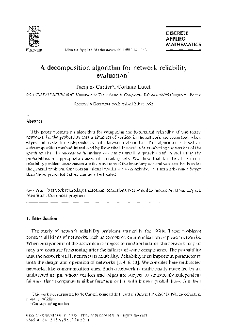 (PDF) A decomposition algorithm for network reliability evaluation