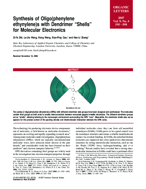 (PDF) Synthesis of Oligo(phenylene ethynylene)s with Dendrimer “Shells ...