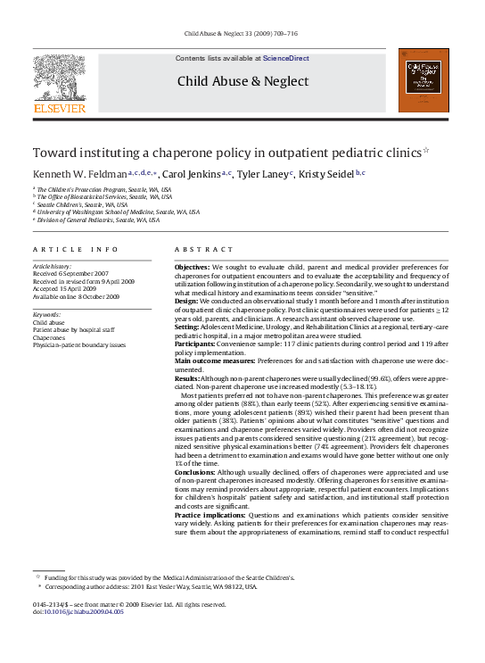 (PDF) Toward instituting a chaperone policy in outpatient pediatric clinics