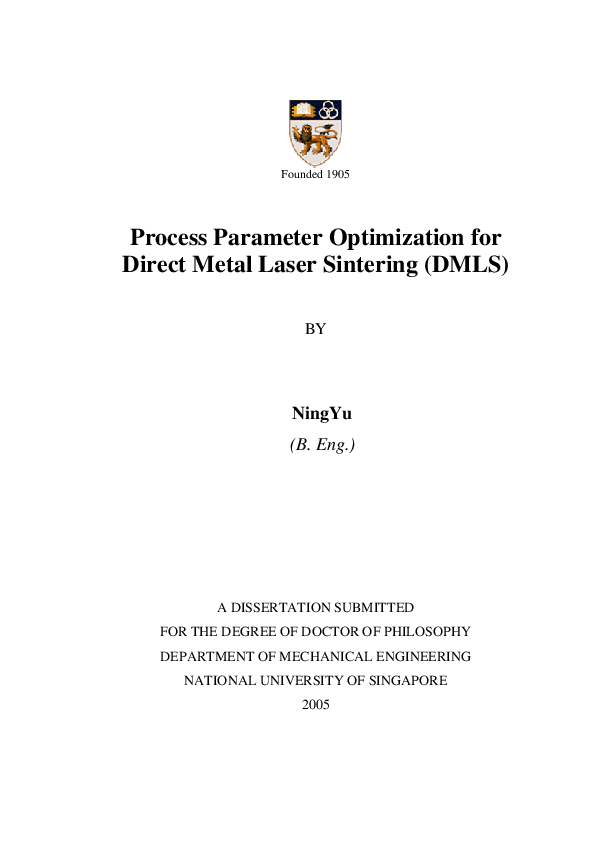 (PDF) Process Parameter Optimization for Direct Metal Laser Sintering (DMLS